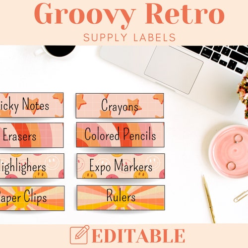 Groovy Retro Editable Supply Labels Printable Classroom - Etsy