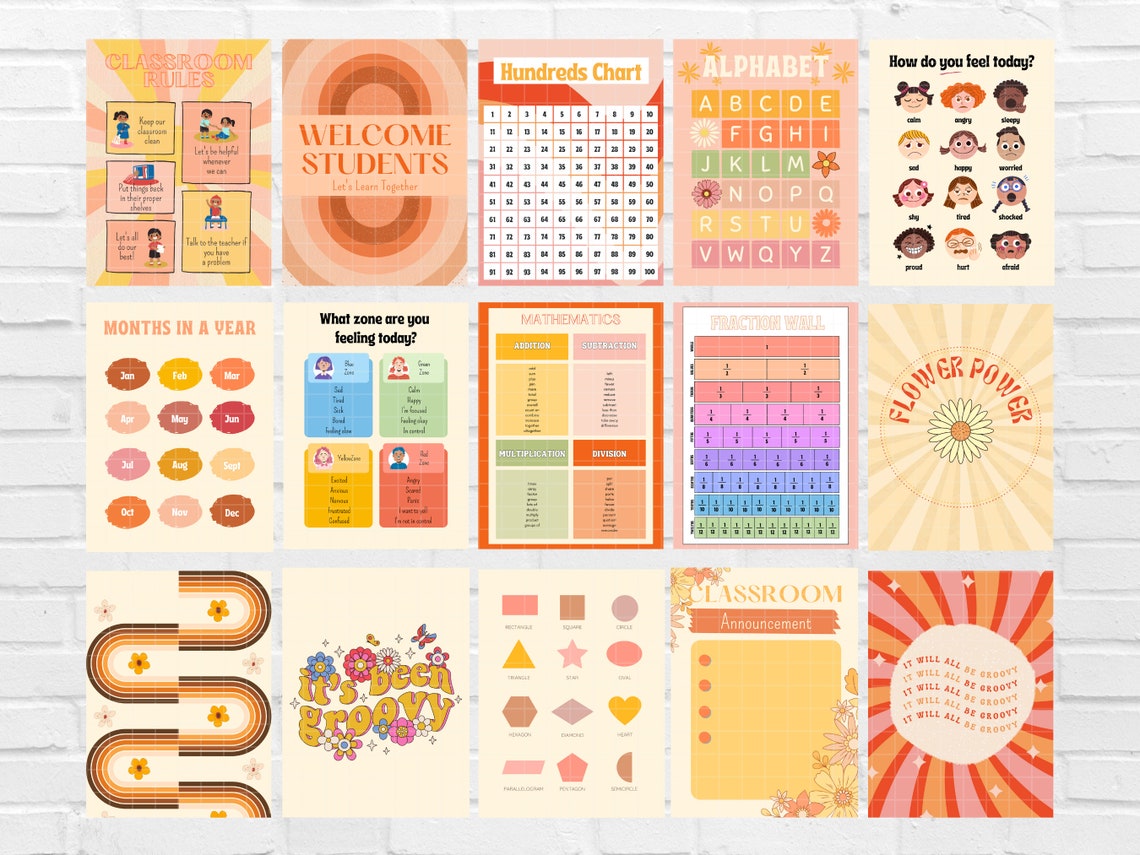 Groovy Retro Theme: Classroom Decor Bundle Printable and - Etsy
