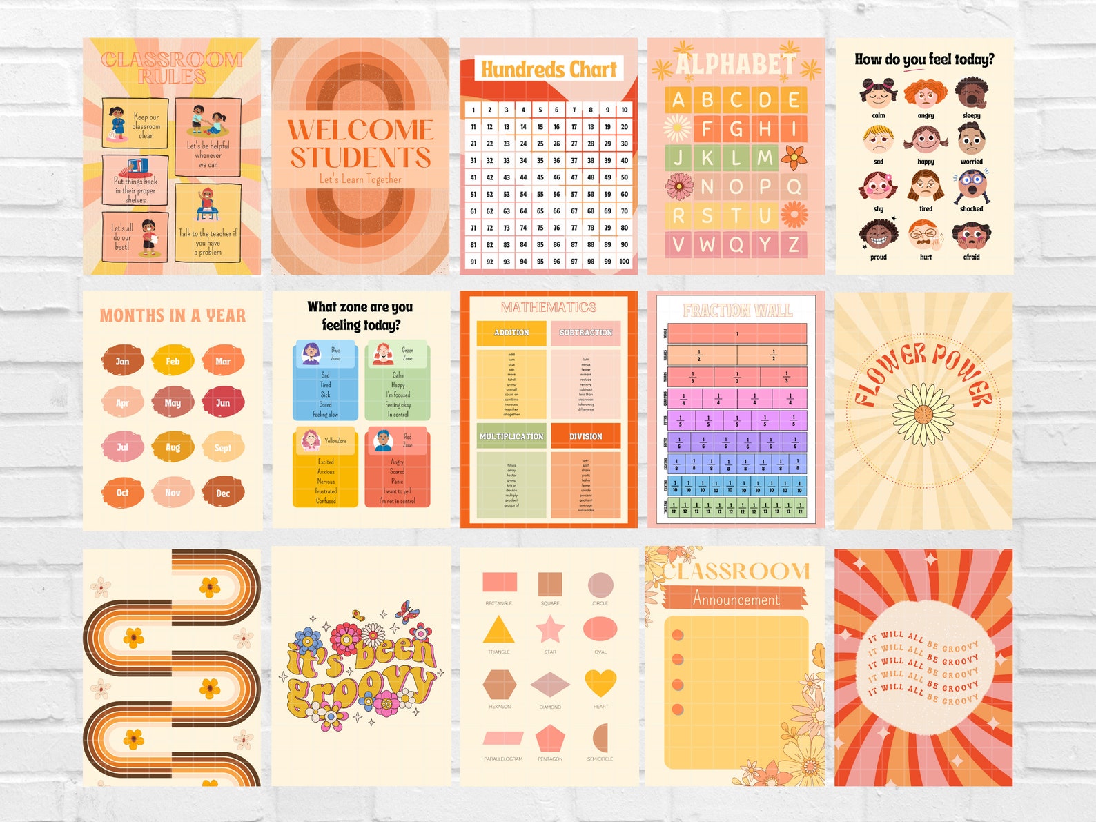 Groovy Retro Theme: Classroom Decor Bundle Printable and - Etsy