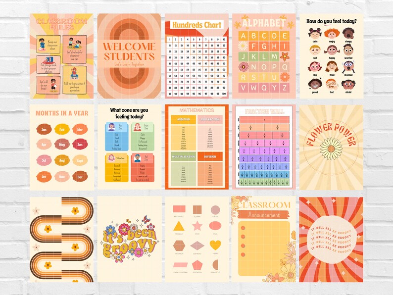 Groovy Retro Theme: Classroom Decor Bundle Printable and - Etsy