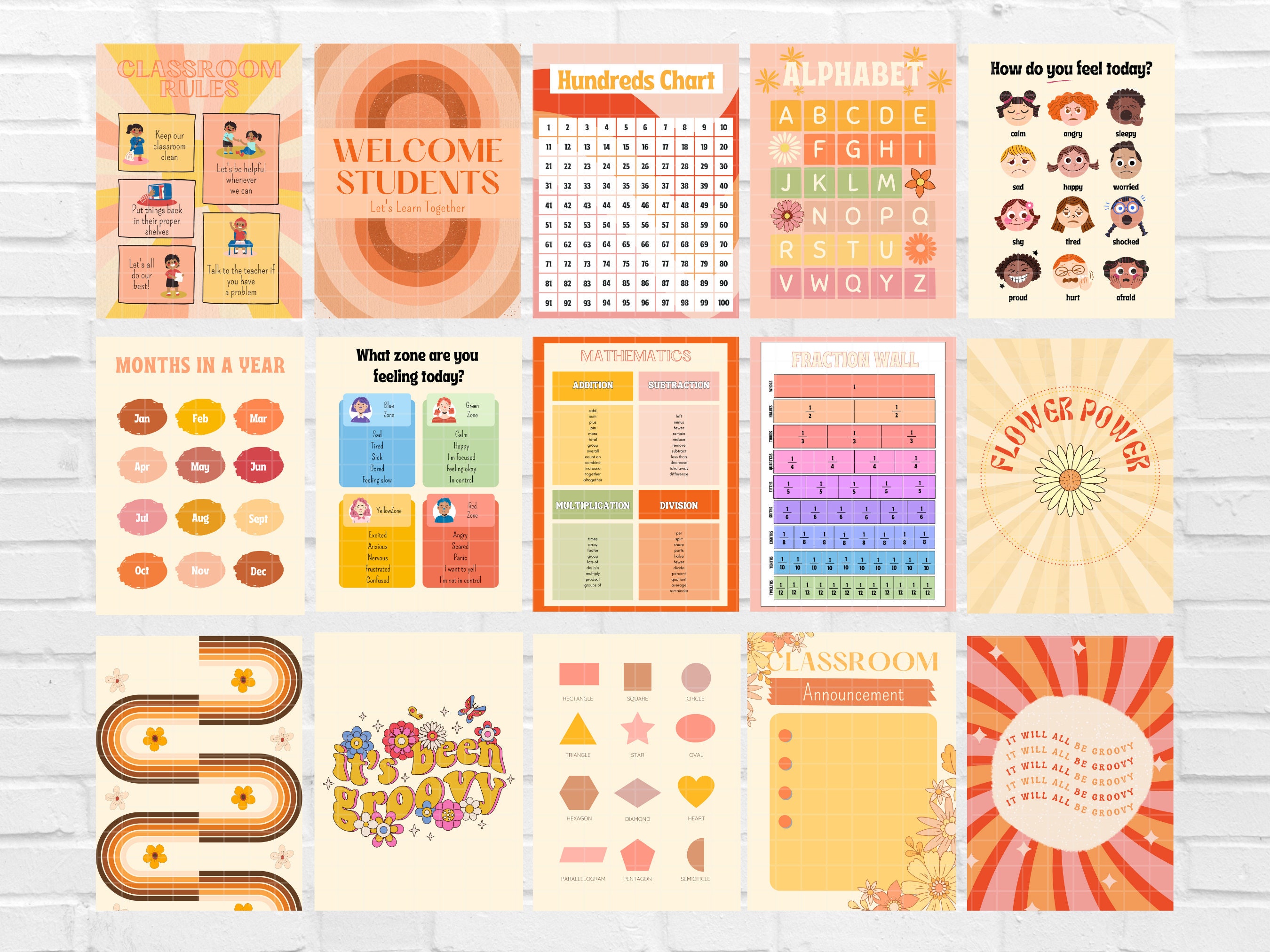 Groovy Retro Theme: Classroom Decor Bundle Printable and - Etsy