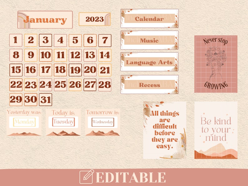 Boho Neutral Theme: Classroom Decor Bundle Editable and - Etsy