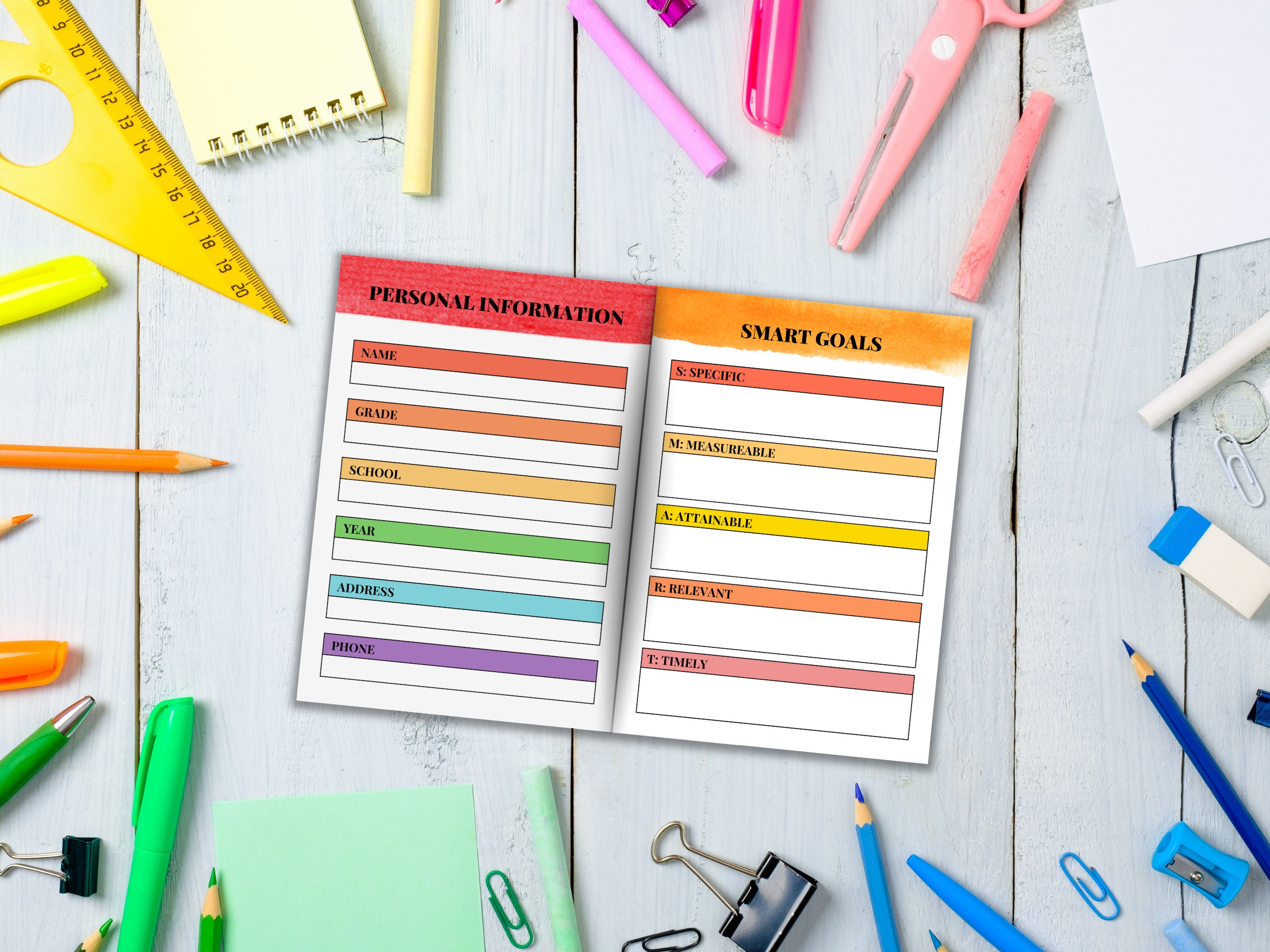 EDITABLE Rainbow Watercolor Teacher Planner, Canva Template, Teacher ...