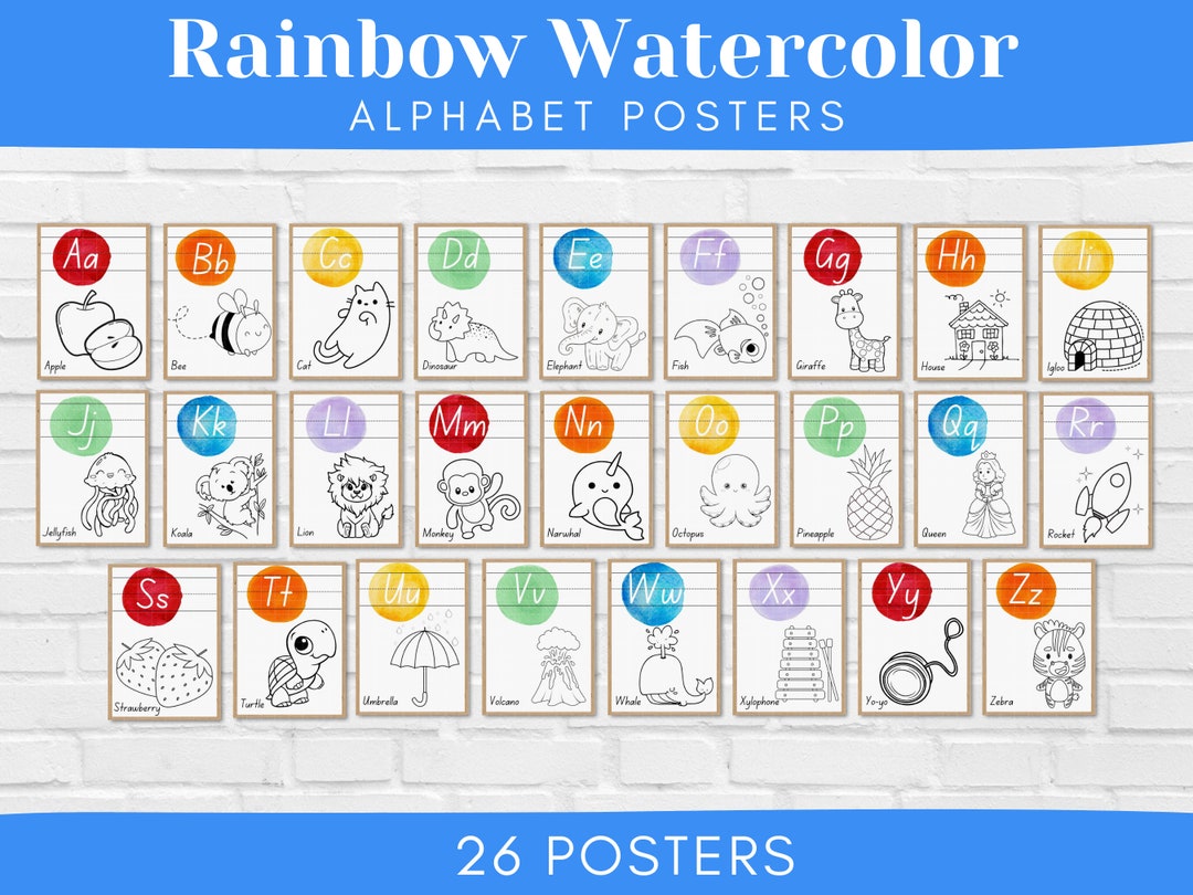 Rainbow Watercolor Theme: Alphabet Poster, Printable Classroom Decor ...
