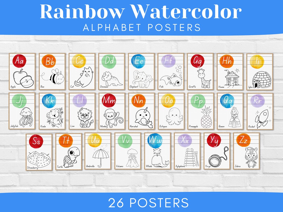 Rainbow Watercolor Theme: Alphabet Poster Printable Classroom - Etsy