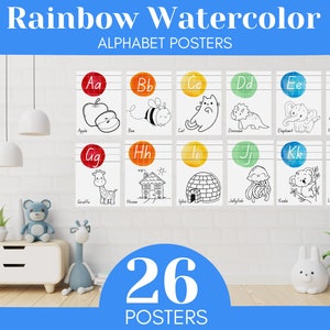 Rainbow Watercolor Theme: Alphabet Poster Printable Classroom - Etsy