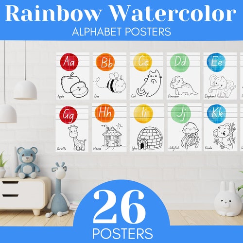 Rainbow Watercolor Theme: Alphabet Poster Printable Classroom - Etsy