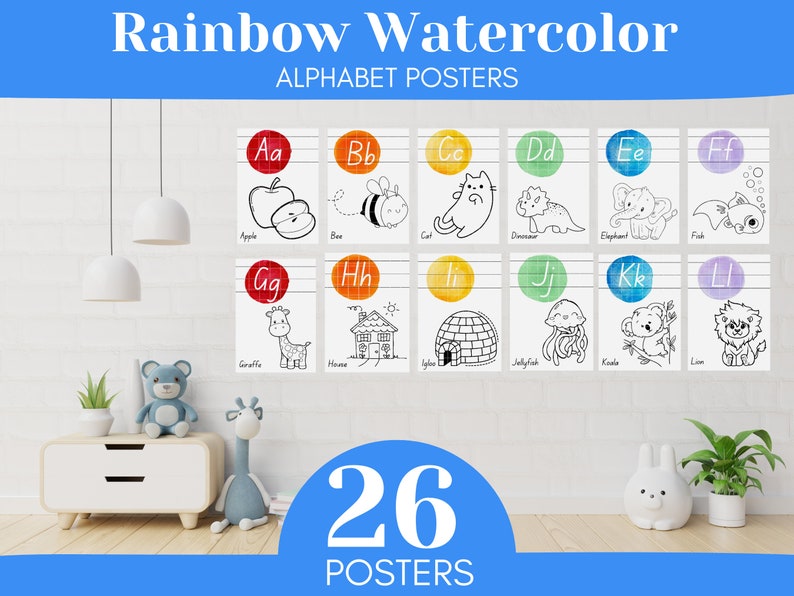 Rainbow Watercolor Theme: Alphabet Poster Printable Classroom - Etsy