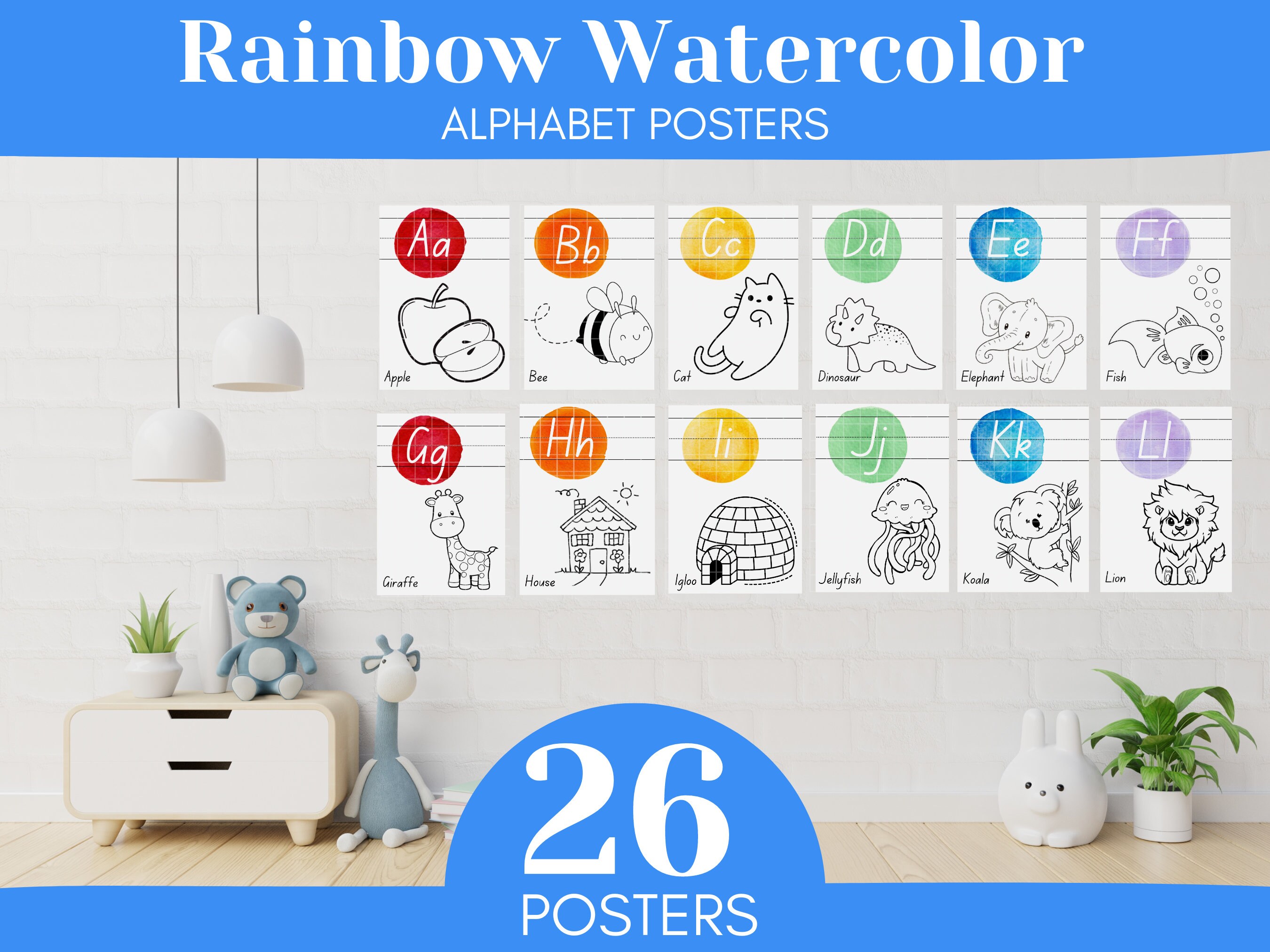 Rainbow Watercolor Theme: Alphabet Poster Printable Classroom - Etsy