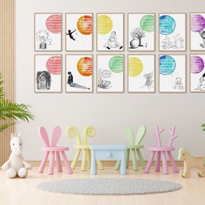 Children's Book Character Gallery Wall Posters, Rainbow Watercolor ...