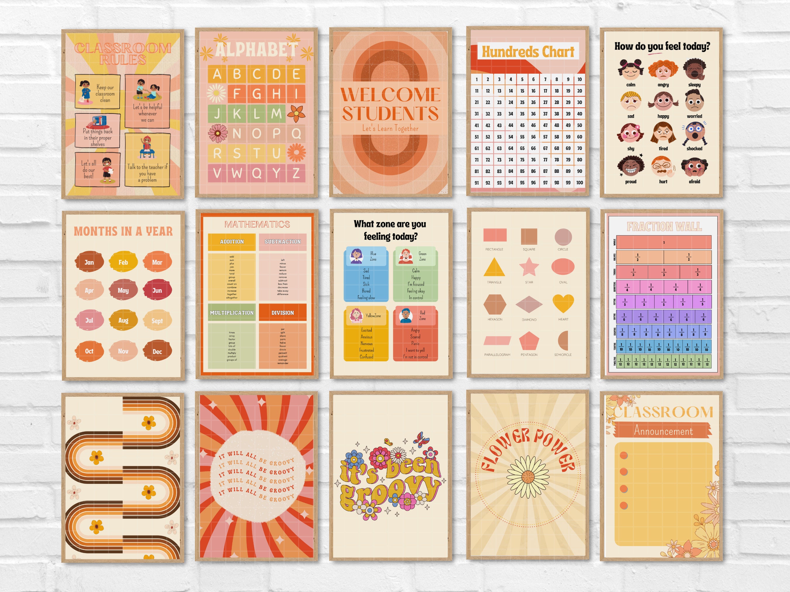 Groovy Retro Theme: Poster Bundle, Printable Classroom Decor, Instant ...