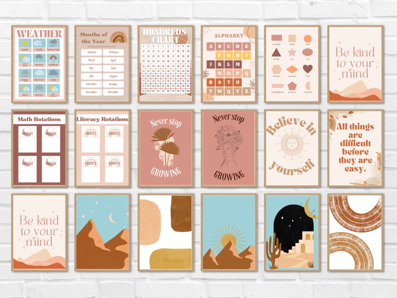 Boho Neutral Theme: Classroom Poster Bundle, Printable Classroom Decor ...