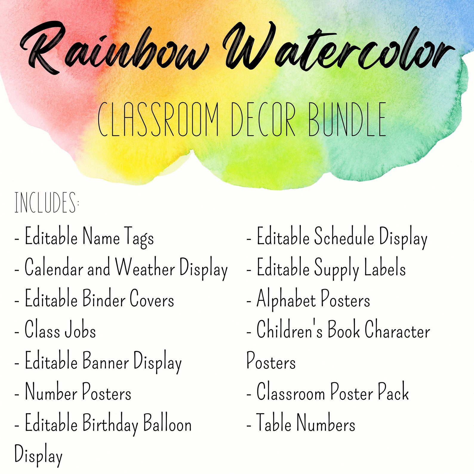 Rainbow Watercolor Theme: Classroom Decor Bundle Editable - Etsy