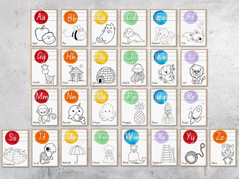 Rainbow Watercolor Theme: Alphabet Poster Printable Classroom - Etsy