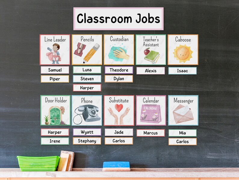 Rainbow Watercolor Classroom Jobs Printable Display, Editable File ...