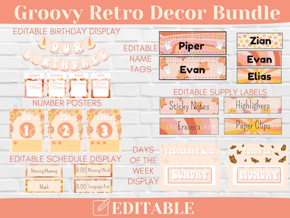 Groovy Retro Theme: Classroom Decor Bundle Printable and - Etsy