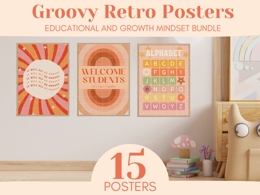 Groovy Retro Theme: Poster Bundle, Printable Classroom Decor, Instant ...