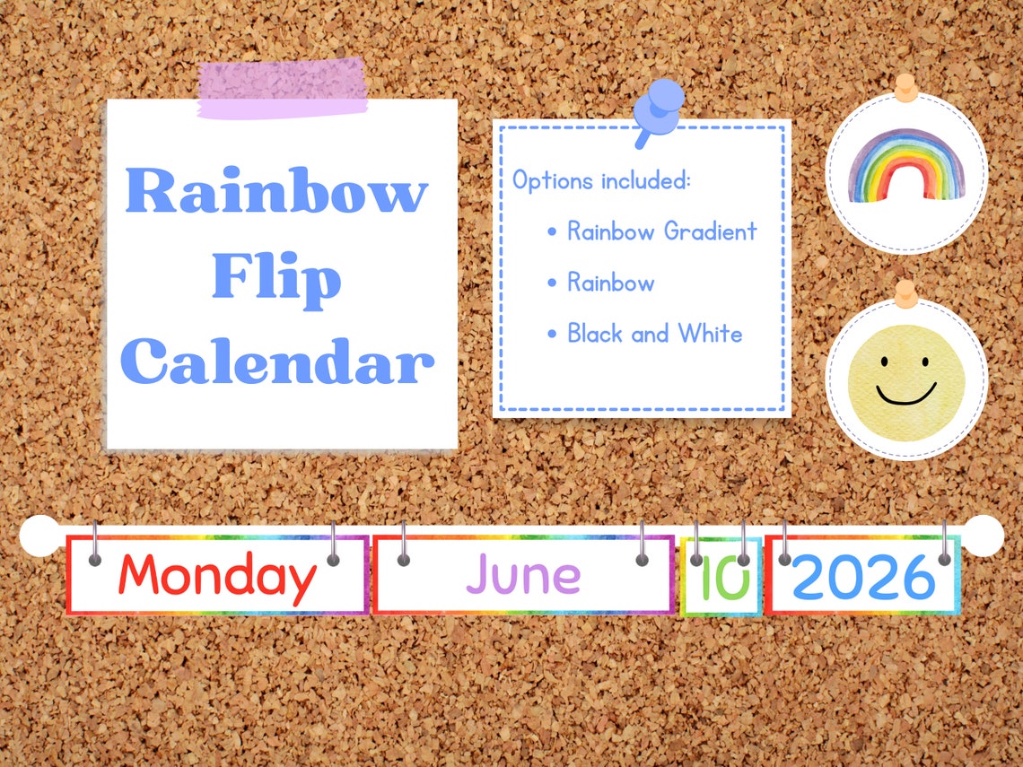 Rainbow Flip Calendar Printable Classroom Decor Instant - Etsy