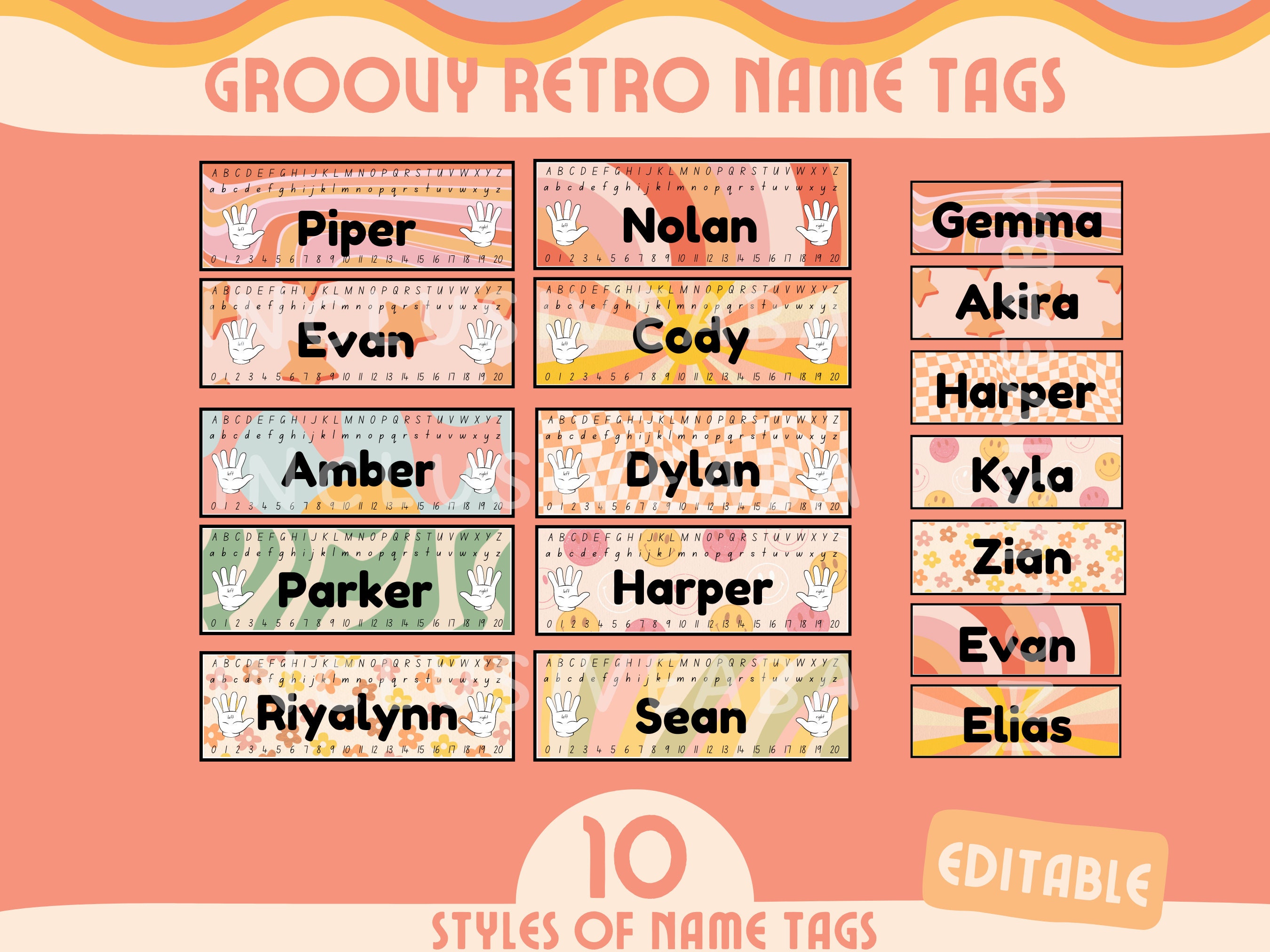 Groovy Retro Theme Editable Name Tags Printable Classroom | Etsy Australia