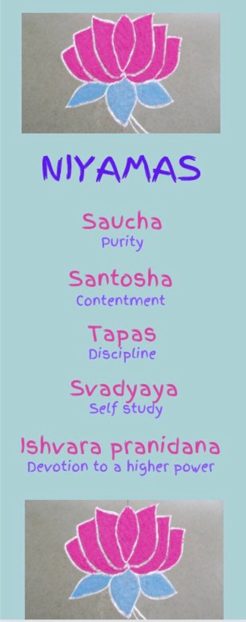 Infographic of the Yoga Yamas and Niyamas - Etsy