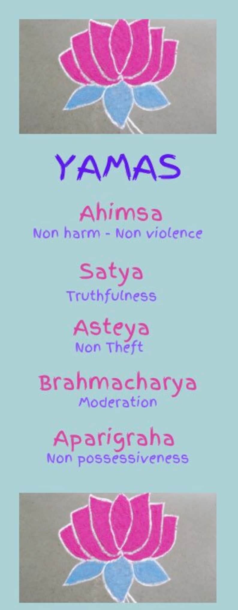 Infographic of the Yoga Yamas and Niyamas - Etsy
