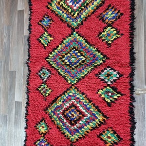 VINTAGE RUG RUNNER ,bohemian Red Colorful Rug ,unique Boujad Colorful ...