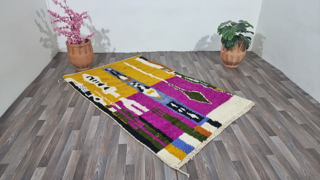 Gorgeous Beni Ourain Rug ,purple and Yellow Rug ,colorful Rug 8x10 Ft ...