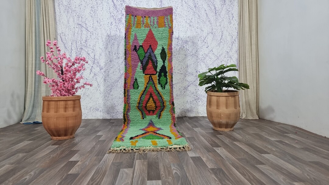 Green Handmade Moroccan Runner Rugs : Moroccan Colorful Berber Design ...