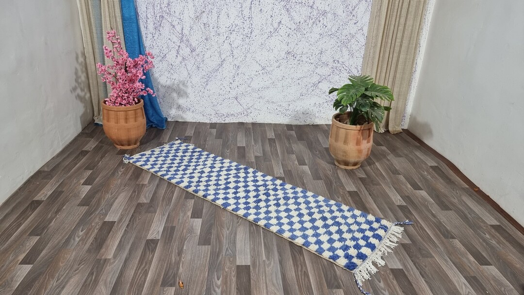 Gorgeous Checkered Rug Runner custom Rugs Runner Blue narrow - Etsy
