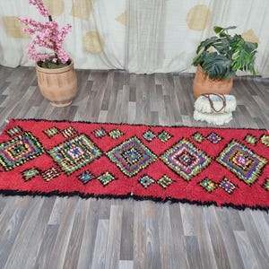 VINTAGE RUG RUNNER ,bohemian Red Colorful Rug ,unique Boujad Colorful ...