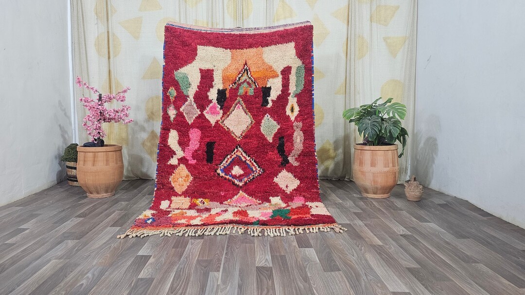 ARTISTIC MOROCCAN RUG Living Room -handmade Red Rug Hand Knotted- Wool ...