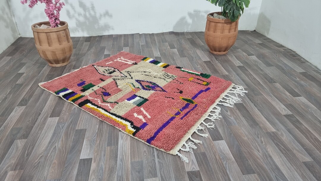 Artistic Pink Boujaad Rug geometric Colorful Berber Rug handwoven ...