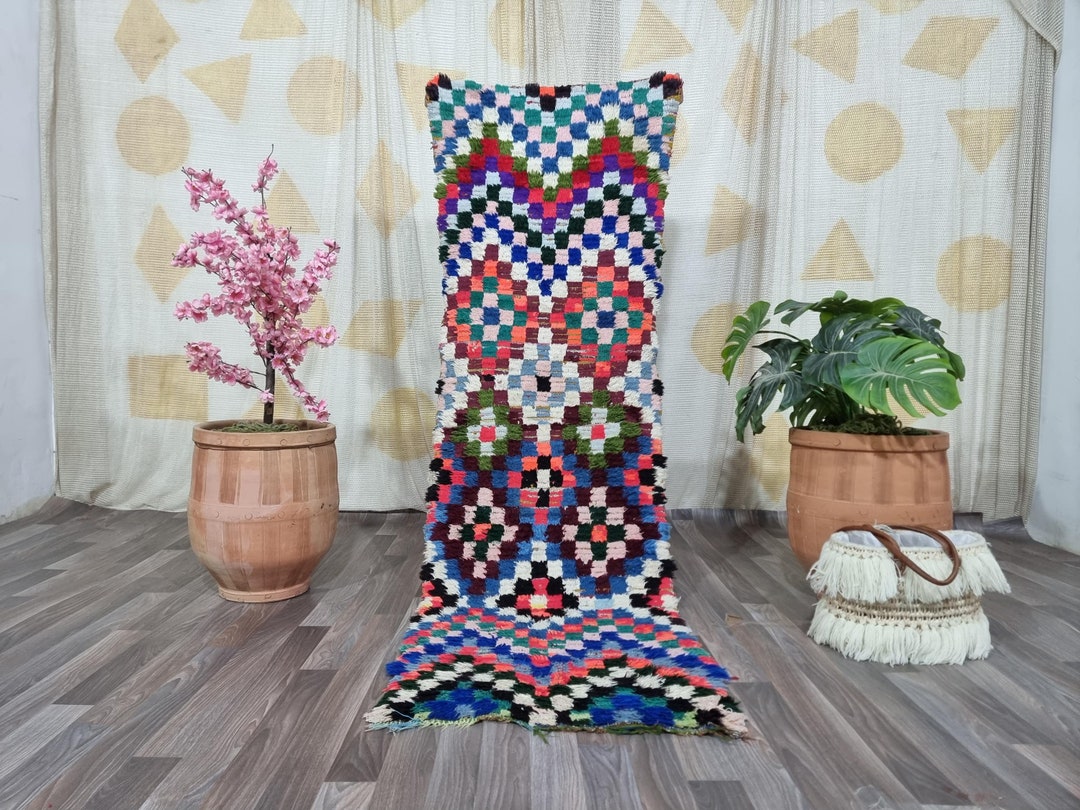 Checkered Bohemian Rug Runner ,moroccan Runner Rug colorful Runner Rug ...