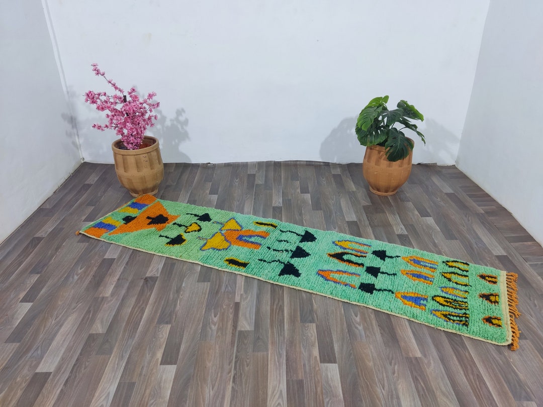 Moroccan Green Berber Rug Runner beniourain Colorful Rug Runner ...