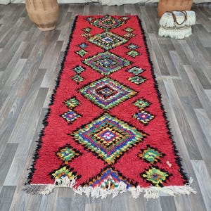 VINTAGE RUG RUNNER ,bohemian Red Colorful Rug ,unique Boujad Colorful ...
