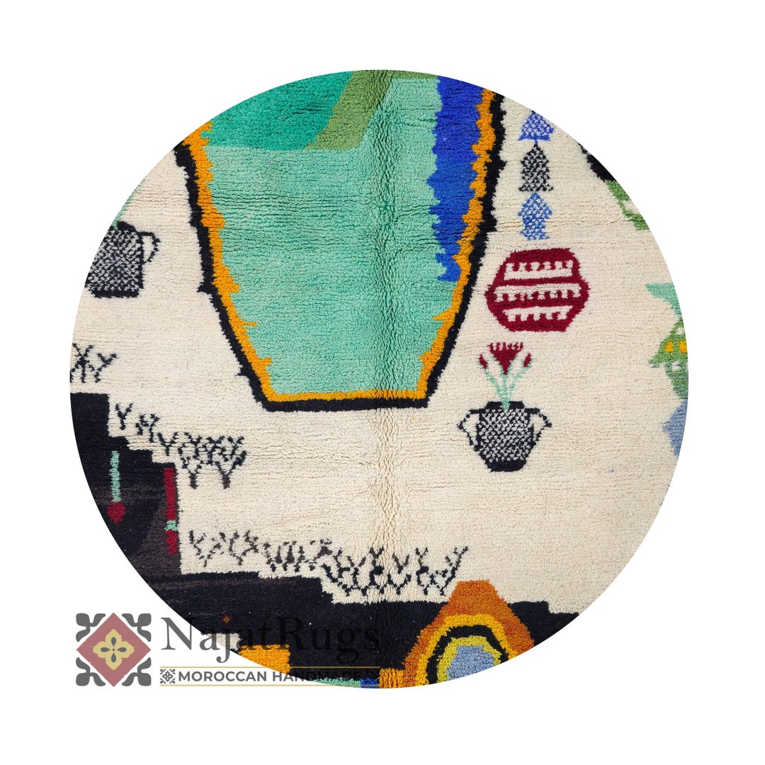 Geometric Multicolor Round Rug ,round Moroccan Wool Rug ,round Wool ...