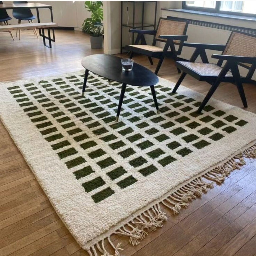 Gorgeous Beni Ourain Rug ,green and Beige Rug ,emerald Green Rug ,woven ...