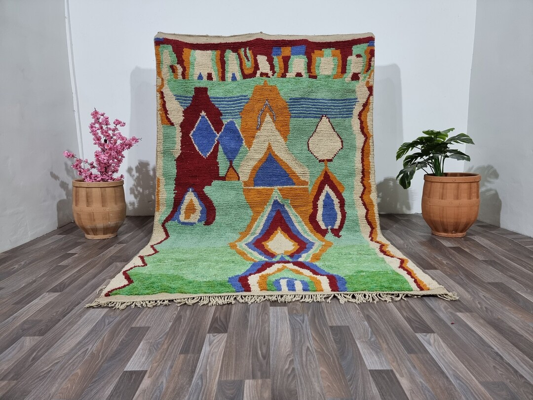 Green Beni Ourain Rug Moroccan Colorful Rugs berber Green Wool Rugs ...