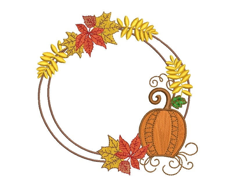 Fall Wreath Embroidery Design Pumpkin Embroidery Design - Etsy