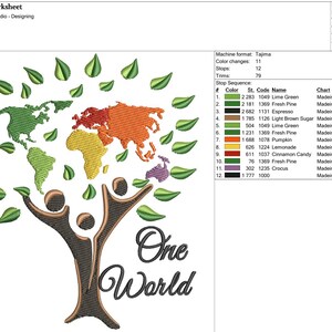 One World Embroidery Design, Tree With Continents, Unity Eco Patch ...