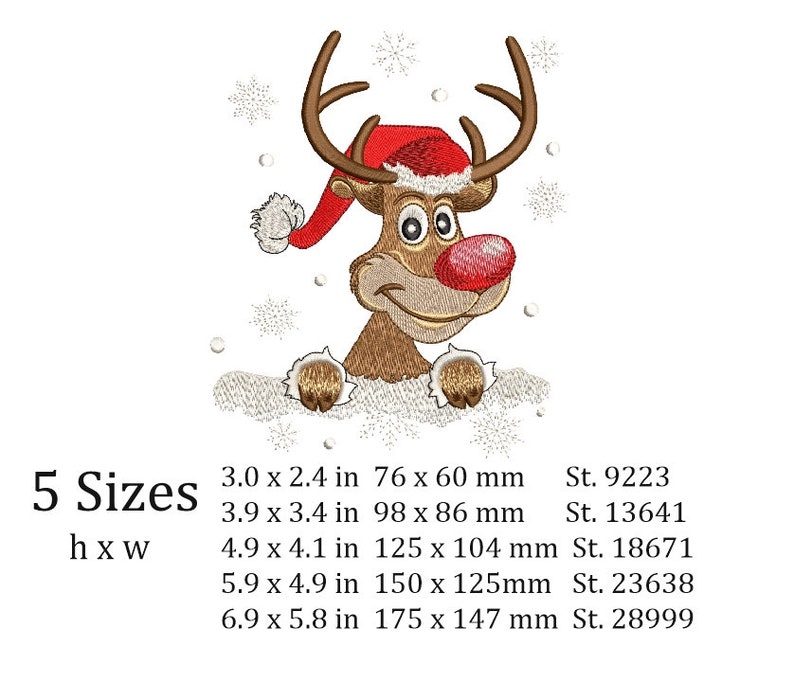 Reindeer Christmas Embroidery Design: Holiday Decor (5 Sizes) (digital ...