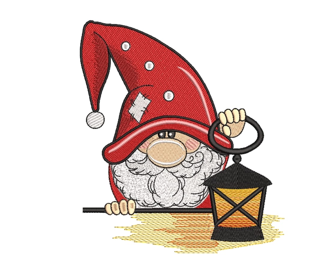 Gnome With a Lamp Embroidery Design Christmas Gnome - Etsy