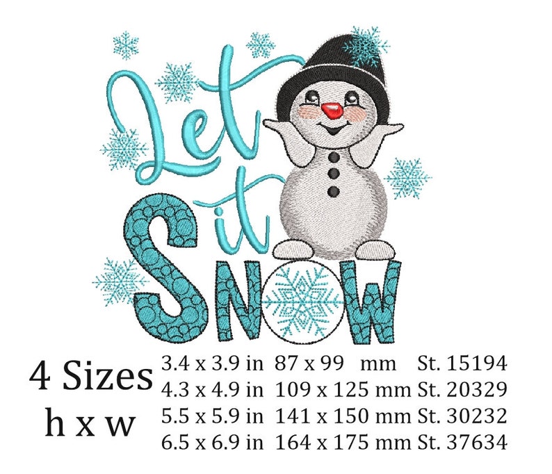 Snowman Machine Embroidery Design Let It Snow Embroidery - Etsy