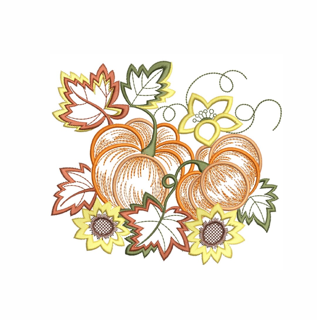 Autumn Pumpkin Embroidery Design, Fall Harvest Machine Embroidery ...