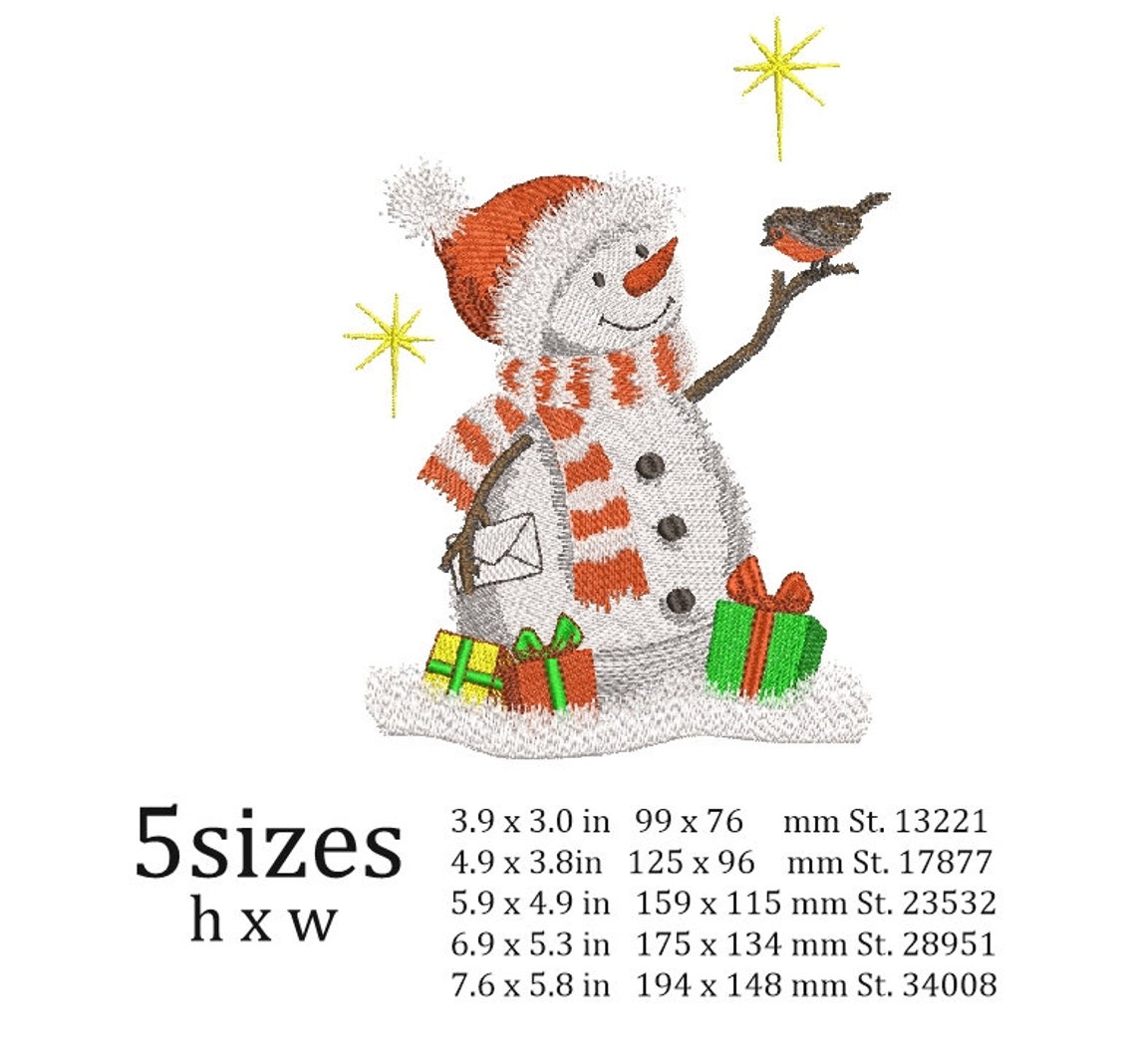 Snowman With a Bird Machine Embroidery Design Winter - Etsy