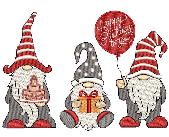 Birthday Gnomes Embroidery Design 4 Sizes. - Etsy