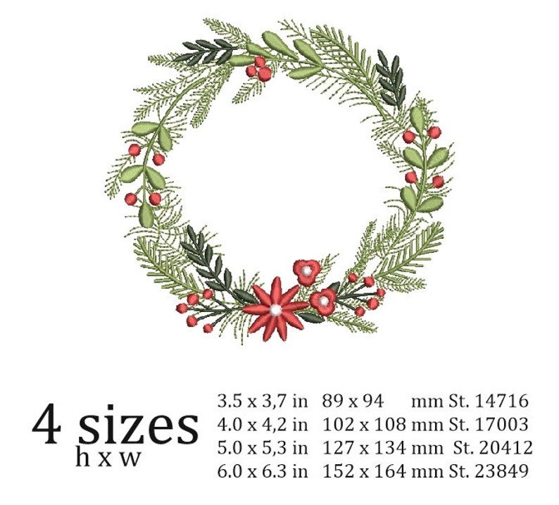 Christmas Wreath Embroidery Design , 4 Sizes, Instant Download. - Etsy