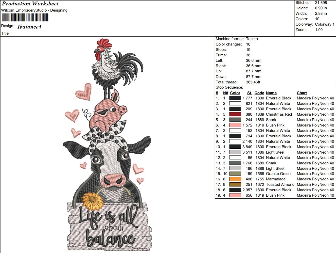 Life is All About Balance Embroidery Design, Farm Animals Design, 5 ...