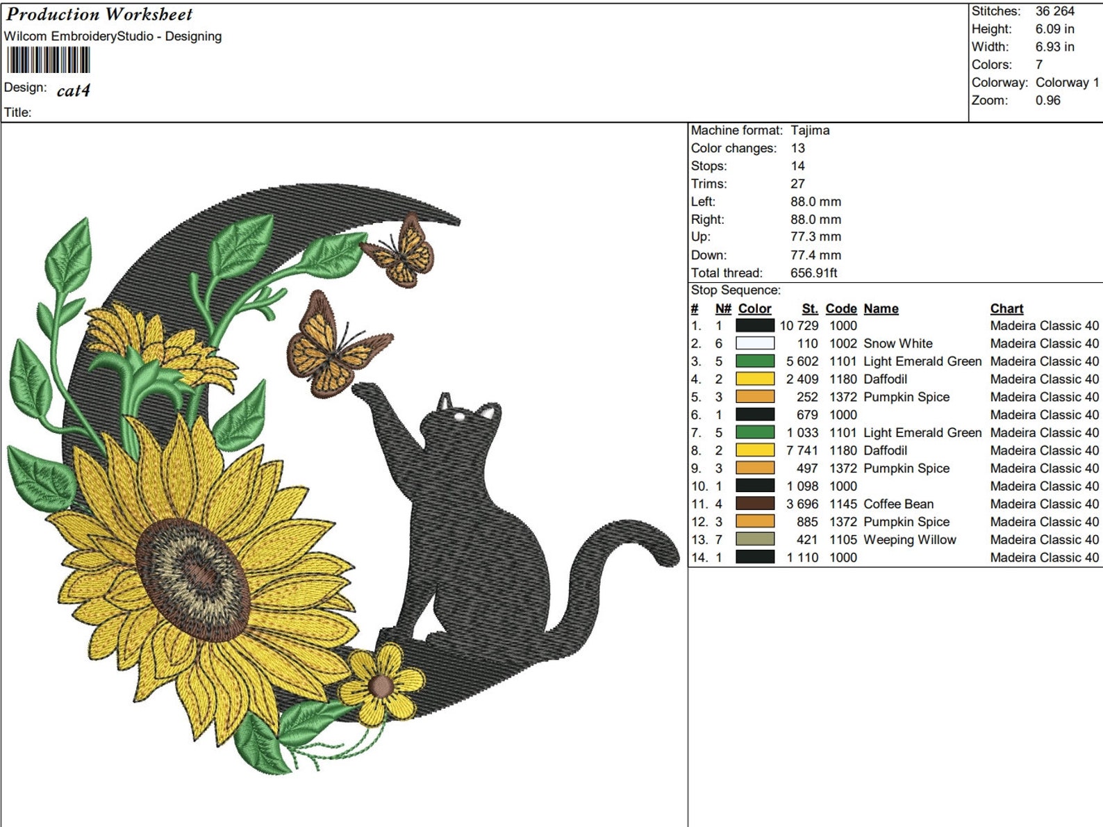 Cat and Moon Embroidery Design: Sunflower, Butterfly (6 Sizes) (instant ...