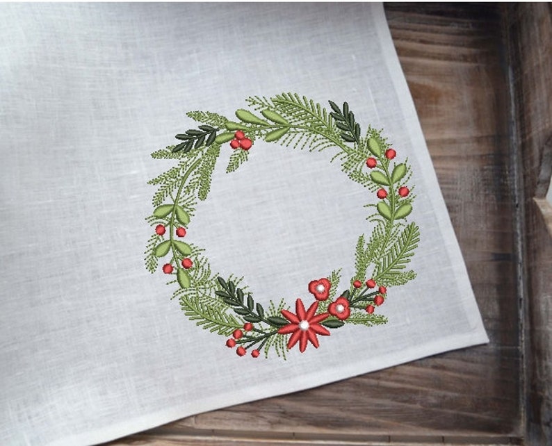 Christmas Wreath Embroidery Design , 4 Sizes, Instant Download. - Etsy